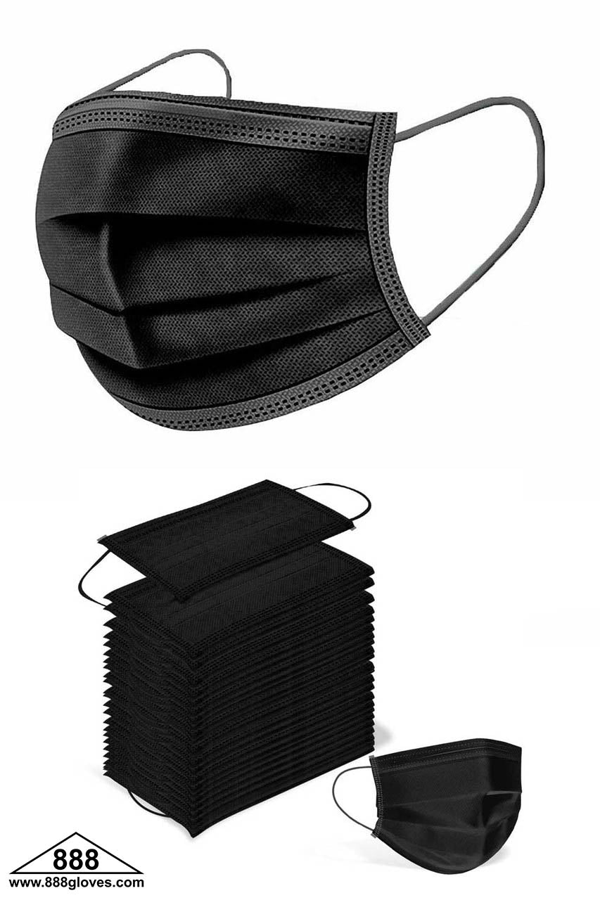 3 Ply Earloop Face Mask - Black - 90-103BK - 50 Face Masks – 888 Gloves
